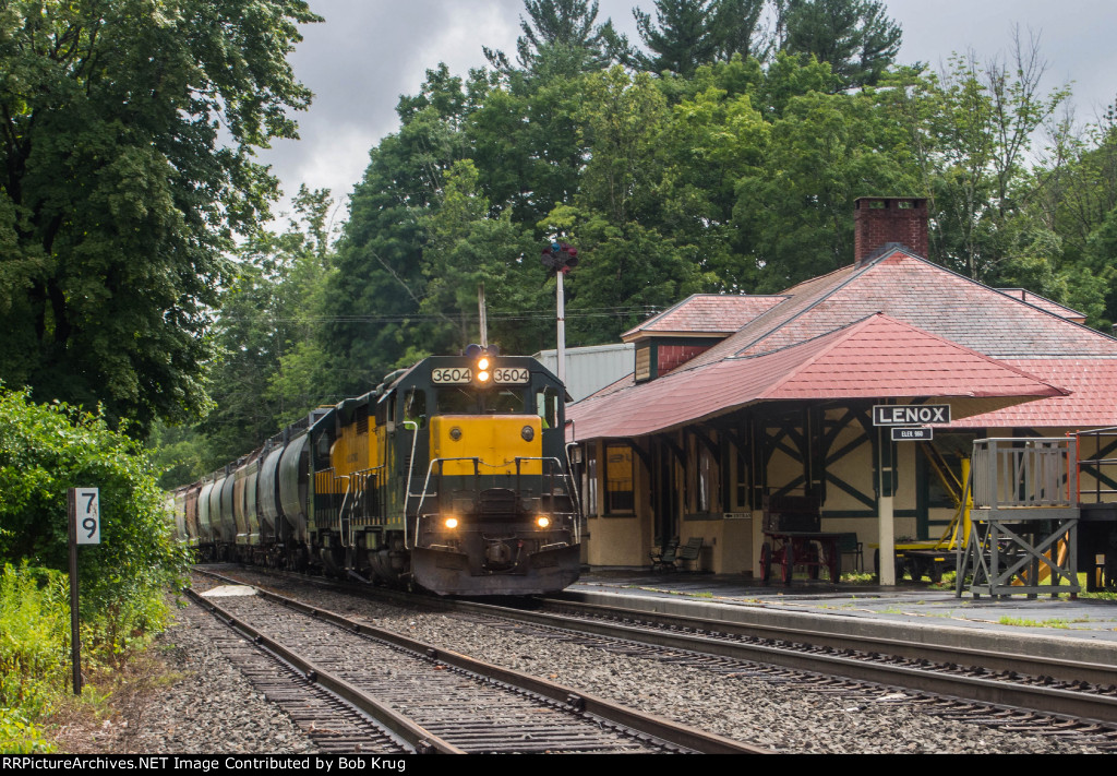 HRRC 3604 leads train NX-13 northbound past the Lenox, MA depot